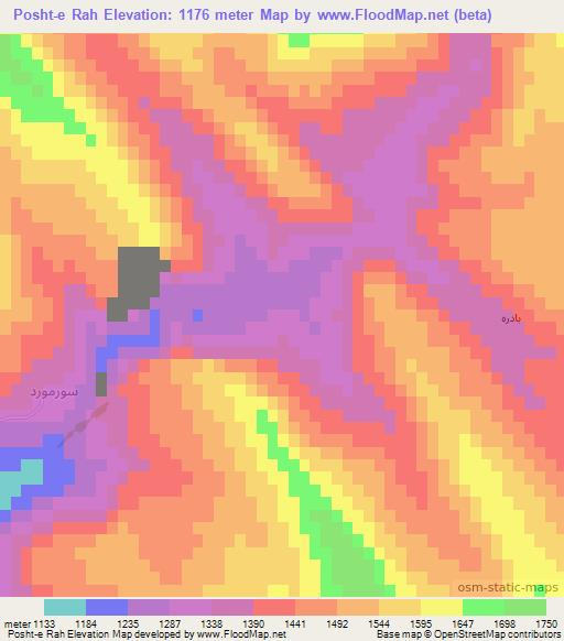 Elevation of Posht-e Rah,Iran Elevation Map, Topography, Contour