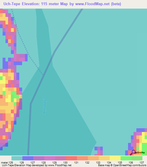 Elevation of Uch-Tepe,Turkmenistan Elevation Map, Topography, Contour