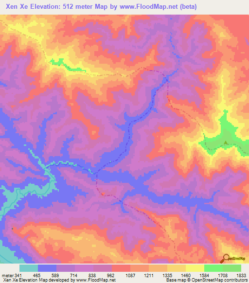 Elevation of Xen Xe,Vietnam Elevation Map, Topography, Contour