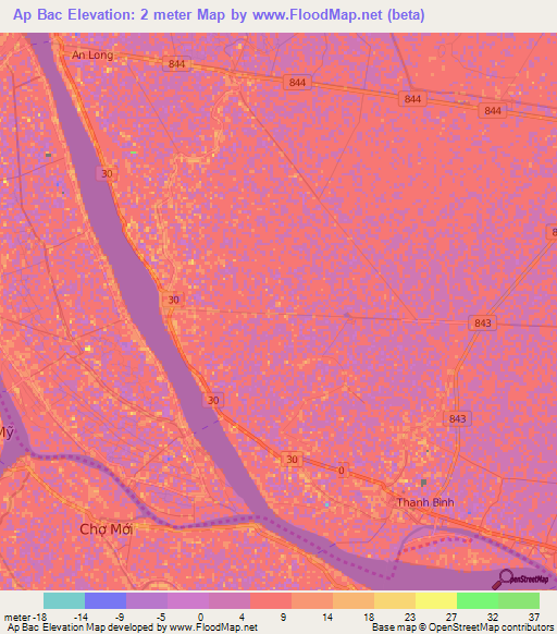 Elevation of Ap Bac,Vietnam Elevation Map, Topography, Contour