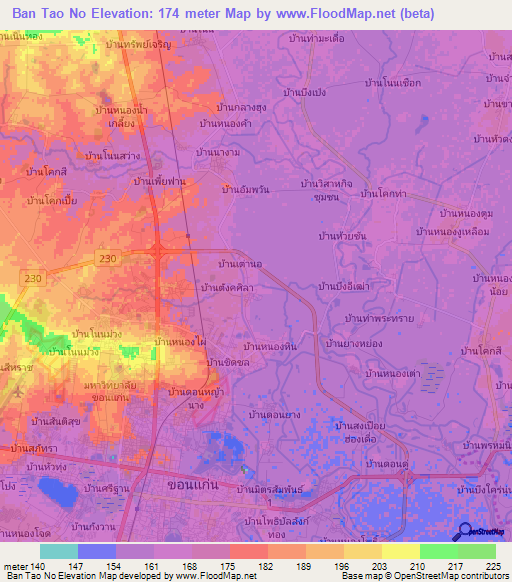 Elevation of Ban Tao No,Thailand Elevation Map, Topography, Contour