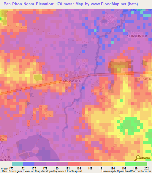 Elevation of Ban Phon Ngam,Thailand Elevation Map, Topography, Contour