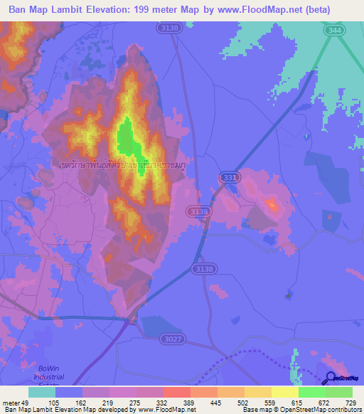 Elevation of Ban Map Lambit,Thailand Elevation Map, Topography, Contour