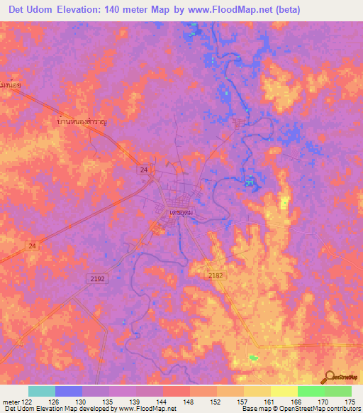 Elevation of Det Udom,Thailand Elevation Map, Topography, Contour