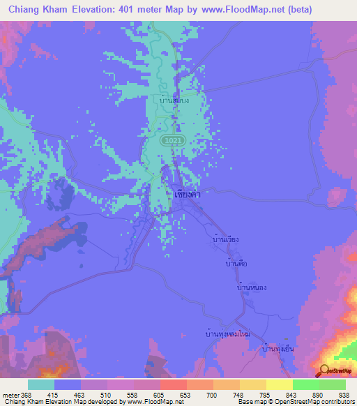 Elevation of Chiang Kham,Thailand Elevation Map, Topography, Contour