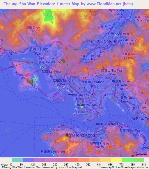 Elevation of Cheung Sha Wan,Hong Kong Elevation Map, Topography, Contour