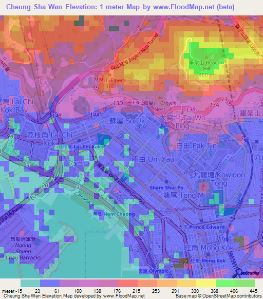 Elevation of Cheung Sha Wan,Hong Kong Elevation Map, Topography, Contour