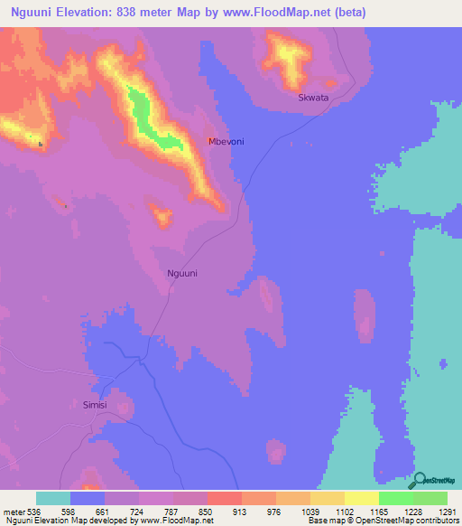 Elevation of Nguuni,Kenya Elevation Map, Topography, Contour