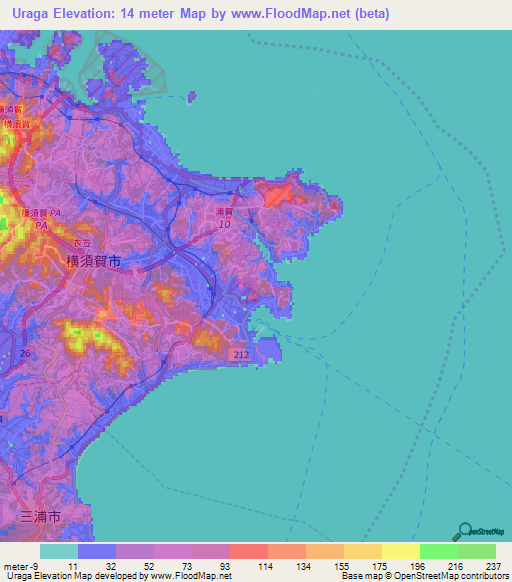 Elevation of Uraga,Japan Elevation Map, Topography, Contour