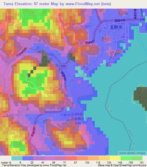 Elevation of Tama,Japan Elevation Map, Topography, Contour