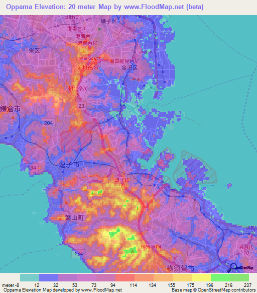 Elevation of Oppama,Japan Elevation Map, Topography, Contour