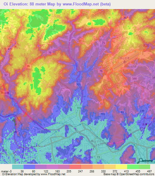 Elevation of Oi,Japan Elevation Map, Topography, Contour