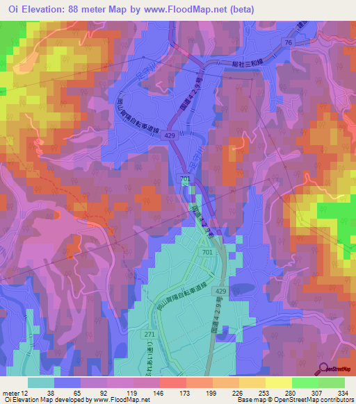 Elevation of Oi,Japan Elevation Map, Topography, Contour