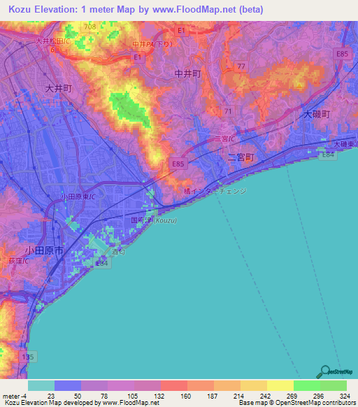 Elevation of Kozu,Japan Elevation Map, Topography, Contour