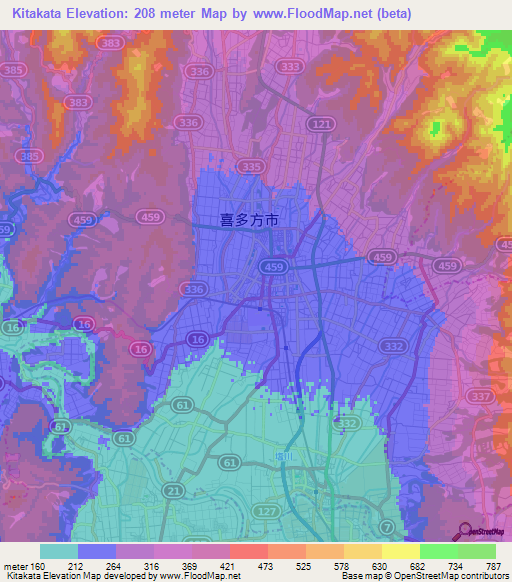 Elevation of Kitakata,Japan Elevation Map, Topography, Contour