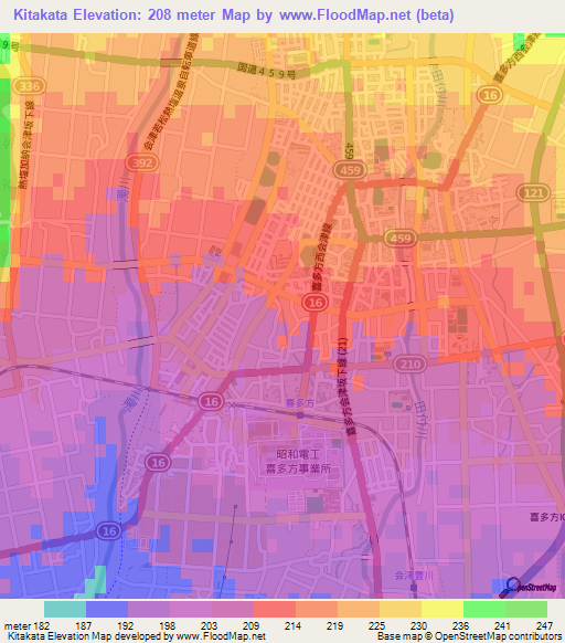 Elevation of Kitakata,Japan Elevation Map, Topography, Contour