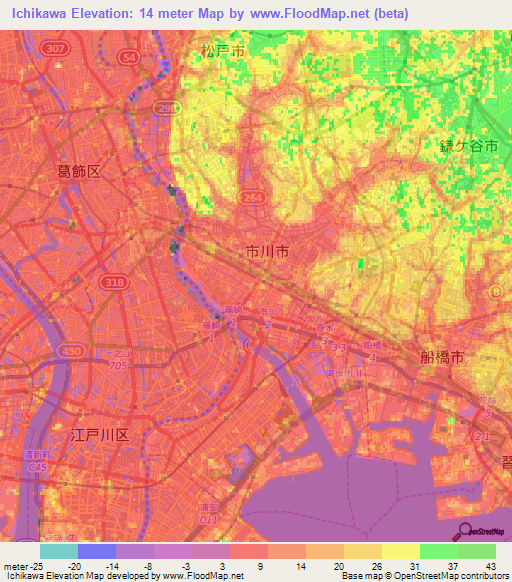 Elevation of Ichikawa,Japan Elevation Map, Topography, Contour