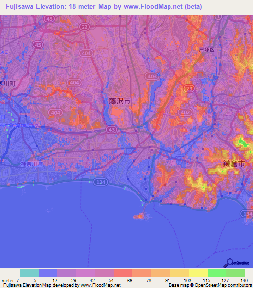 Elevation of Fujisawa,Japan Elevation Map, Topography, Contour