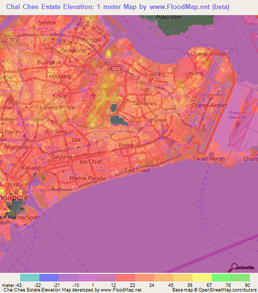 Elevation of Chai Chee Estate,Singapore Elevation Map, Topography, Contour