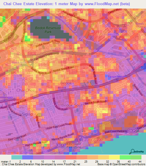 Elevation of Chai Chee Estate,Singapore Elevation Map, Topography, Contour
