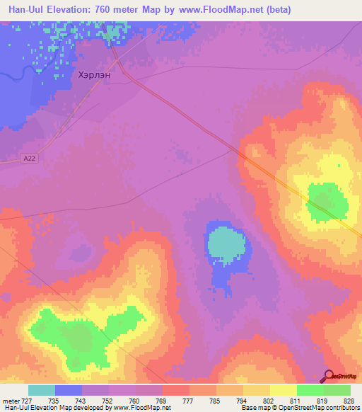Elevation of Han-Uul,Mongolia Elevation Map, Topography, Contour