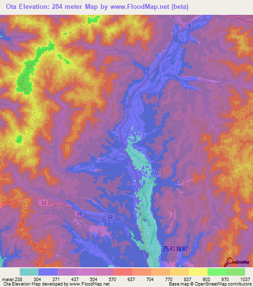 Elevation of Ota,Japan Elevation Map, Topography, Contour