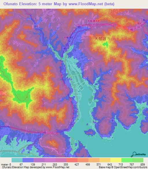 Elevation of Ofunato,Japan Elevation Map, Topography, Contour