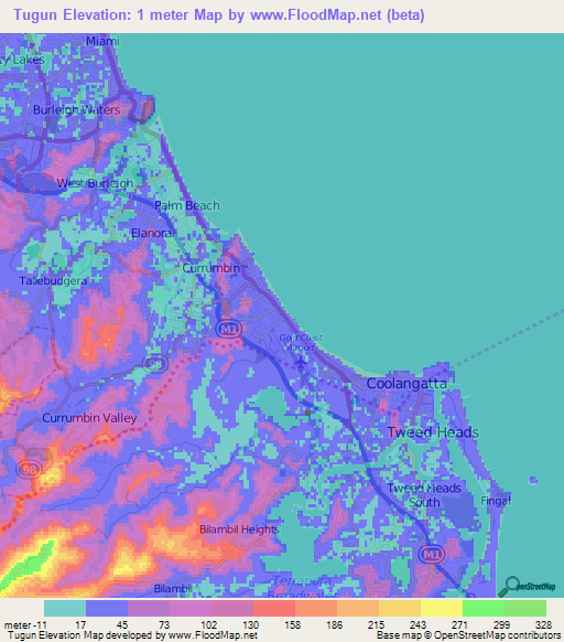 Elevation of Tugun,Australia Elevation Map, Topography, Contour