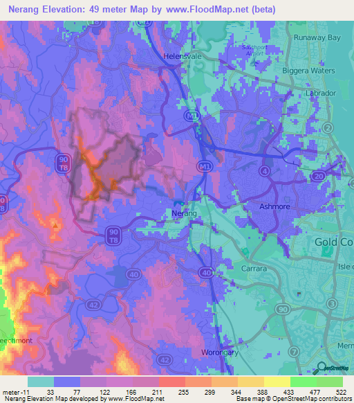 Elevation of Nerang,Australia Elevation Map, Topography, Contour