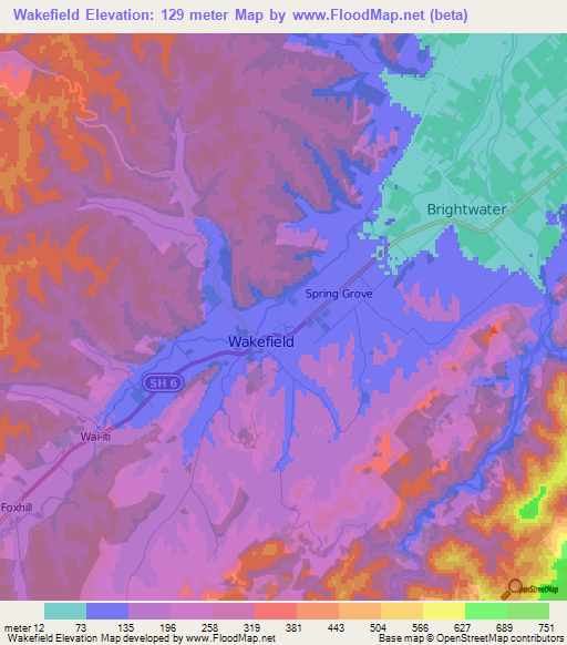 Elevation of Wakefield,New Zealand Elevation Map, Topography, Contour