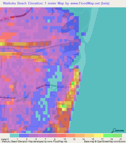 Elevation of Waikuku Beach,New Zealand Elevation Map, Topography, Contour