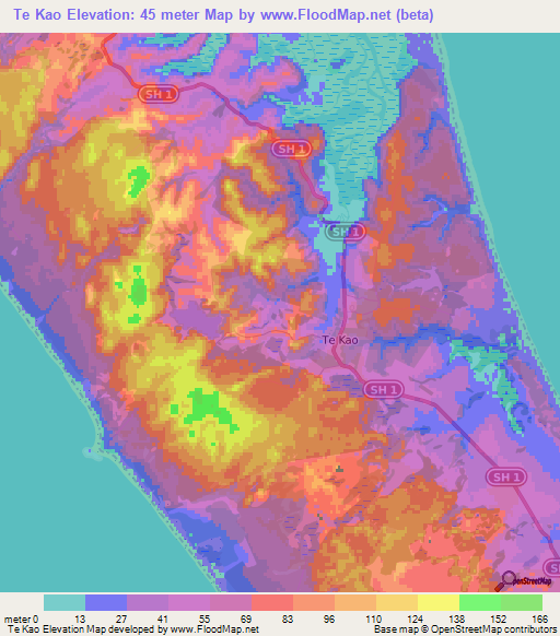 Elevation of Te Kao,New Zealand Elevation Map, Topography, Contour