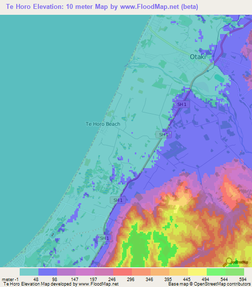 Elevation of Te Horo,New Zealand Elevation Map, Topography, Contour