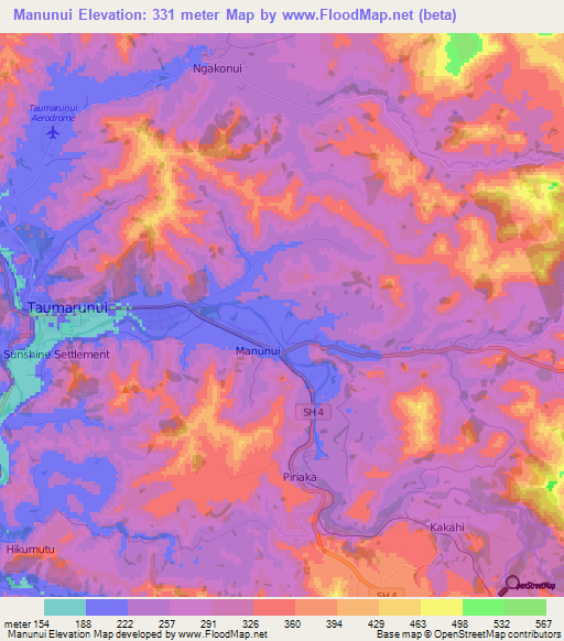 Elevation of Manunui,New Zealand Elevation Map, Topography, Contour