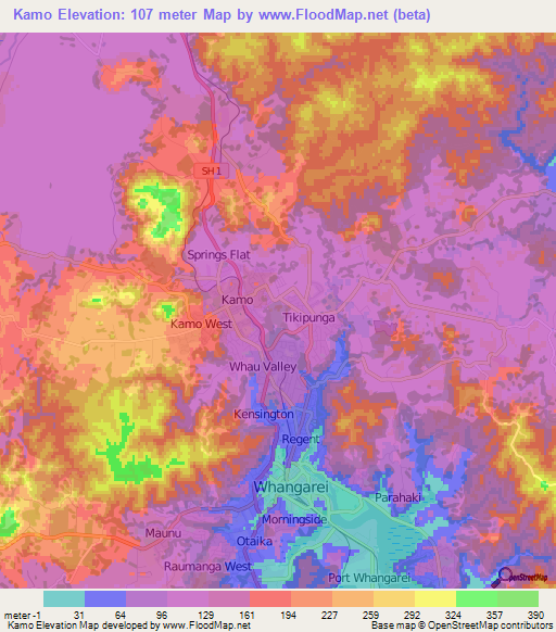 Elevation of Kamo,New Zealand Elevation Map, Topography, Contour