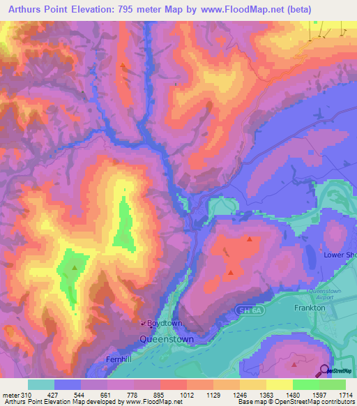 Elevation of Arthurs Point,New Zealand Elevation Map, Topography, Contour