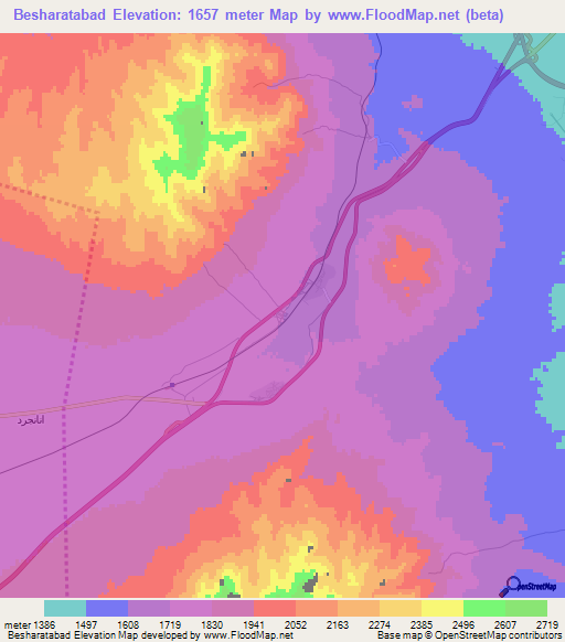 Elevation of Besharatabad,Iran Elevation Map, Topography, Contour
