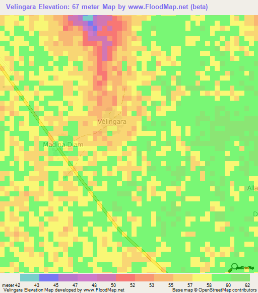 Elevation of Velingara,Senegal Elevation Map, Topography, Contour
