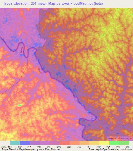 Elevation of Troya,Ivory Coast Elevation Map, Topography, Contour