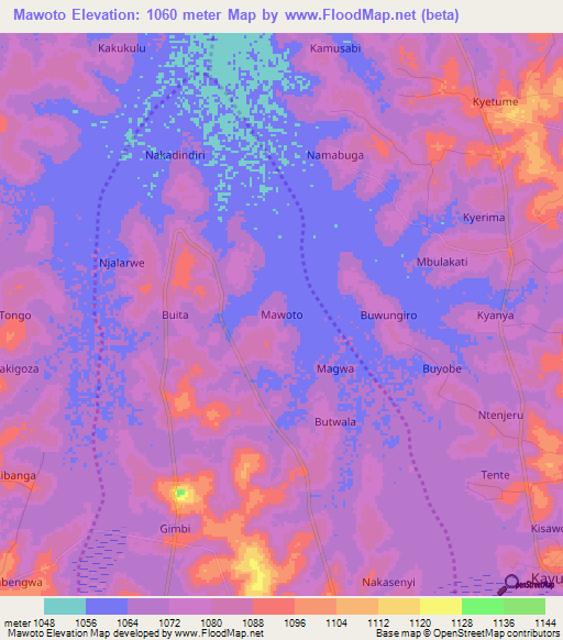 Elevation of Mawoto,Uganda Elevation Map, Topography, Contour