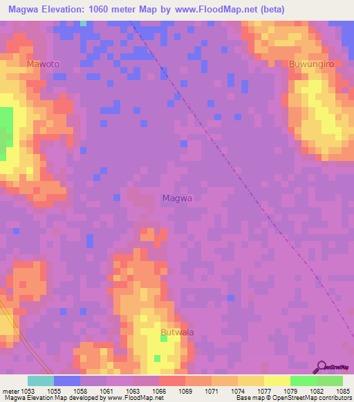 Elevation of Magwa,Uganda Elevation Map, Topography, Contour