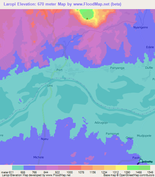 Elevation of Laropi,Uganda Elevation Map, Topography, Contour
