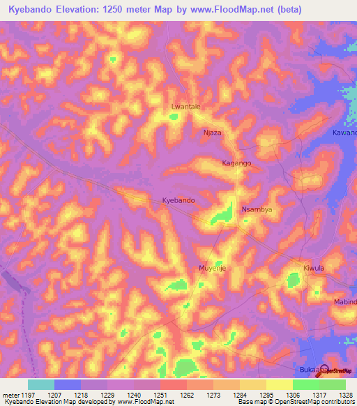 Elevation of Kyebando,Uganda Elevation Map, Topography, Contour