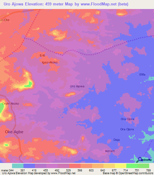 Elevation of Uro Ajowa,Nigeria Elevation Map, Topography, Contour