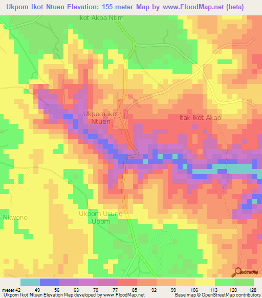 Elevation of Ukpom Ikot Ntuen,Nigeria Elevation Map, Topography, Contour
