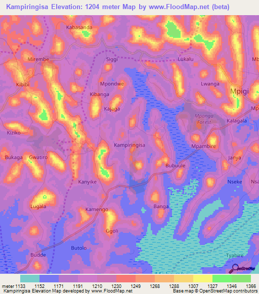 Elevation of Kampiringisa,Uganda Elevation Map, Topography, Contour