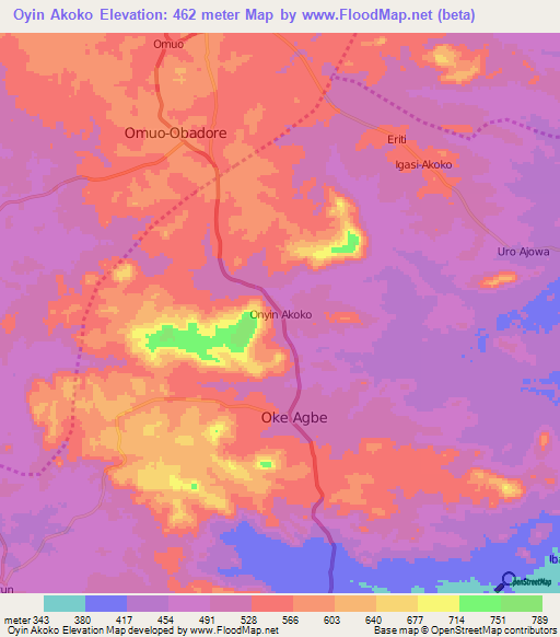 Elevation of Oyin Akoko,Nigeria Elevation Map, Topography, Contour