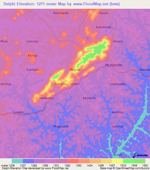Elevation of Delphi,Uganda Elevation Map, Topography, Contour