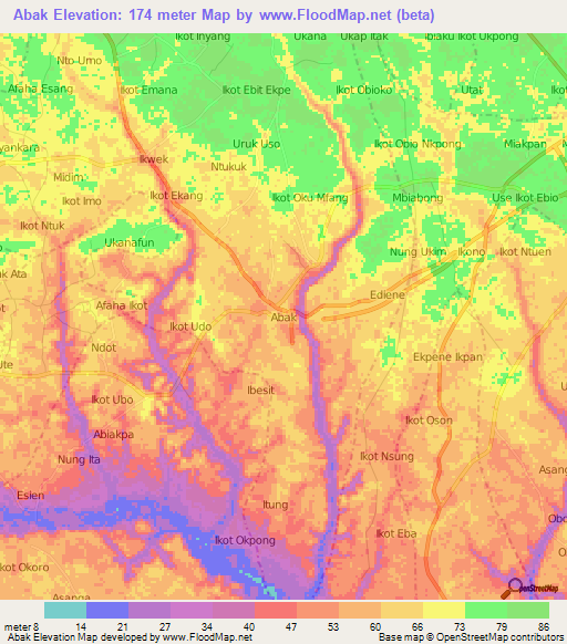 Elevation of Abak,Nigeria Elevation Map, Topography, Contour