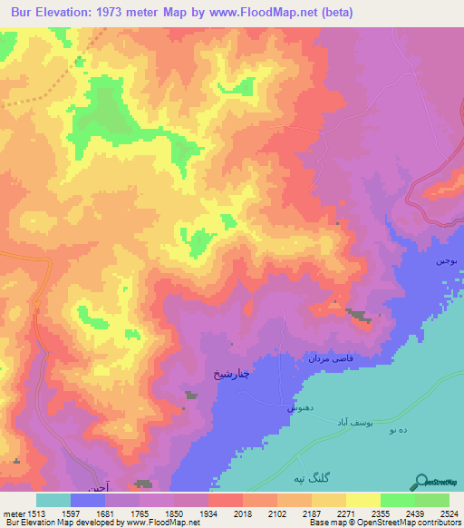 Elevation of Bur,Iran Elevation Map, Topography, Contour